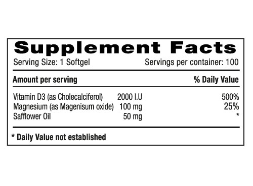 Vitamin D3 Plus 2000 UI Magnesium x 100 Softgels - Tienda Online
