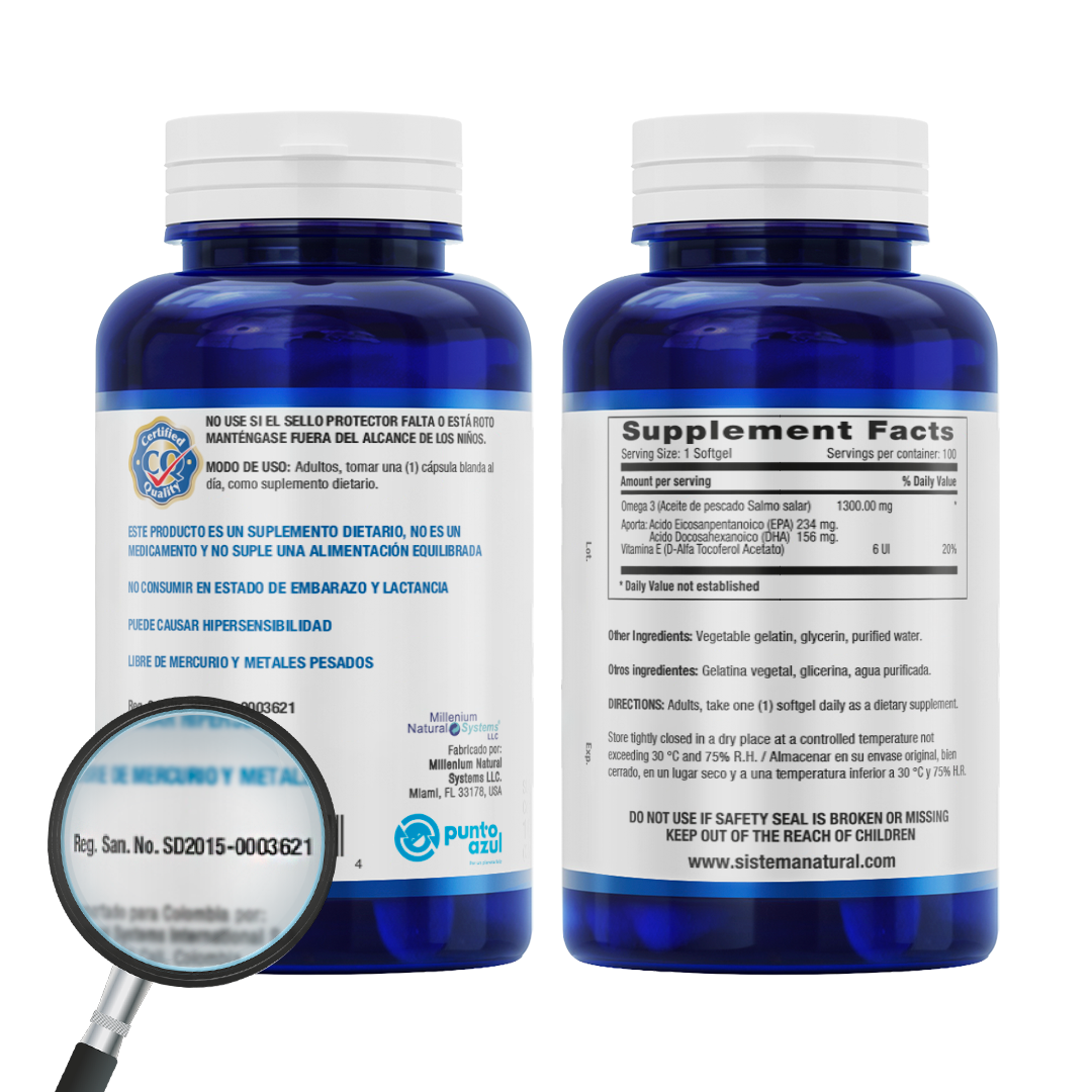 Omega 3 EPA + DHA 1300 mg x 100 Softgels - Tienda Online MNS